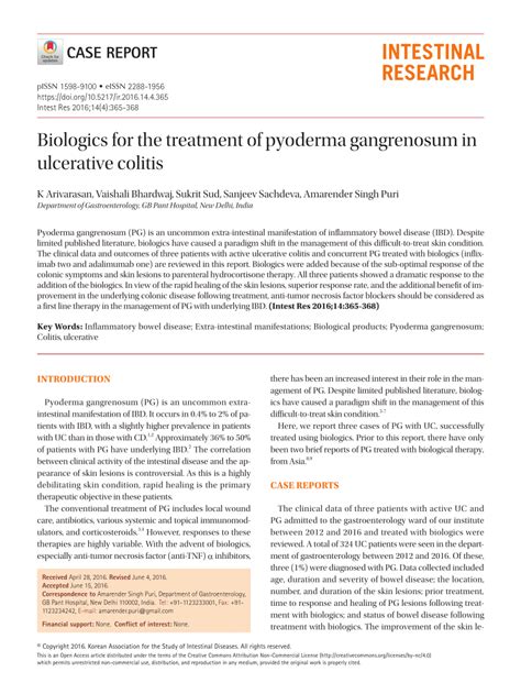 Pdf Biologics For The Treatment Of Pyoderma Gangrenosum In Ulcerative