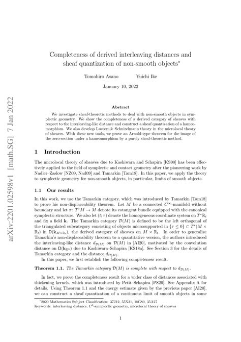 Pdf Completeness Of Derived Interleaving Distances And Sheaf Quantization Of Non Smooth Objects
