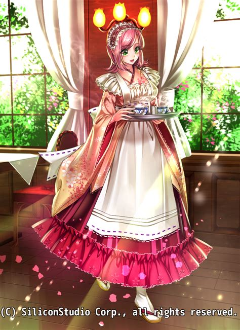 Safebooru 1girl Apron Blush Breasts Cup Green Eyes Gyakushuu No