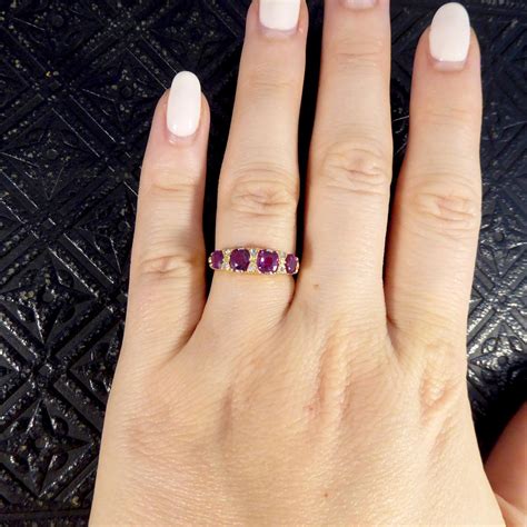 Antique Edwardian 118ct Ruby Four Stone Ring With Diamond Spacers In