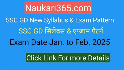 SSC GD Syllabus 2025 In Hindi SSC GD Exam Pattern 2025 PDF Downlaod