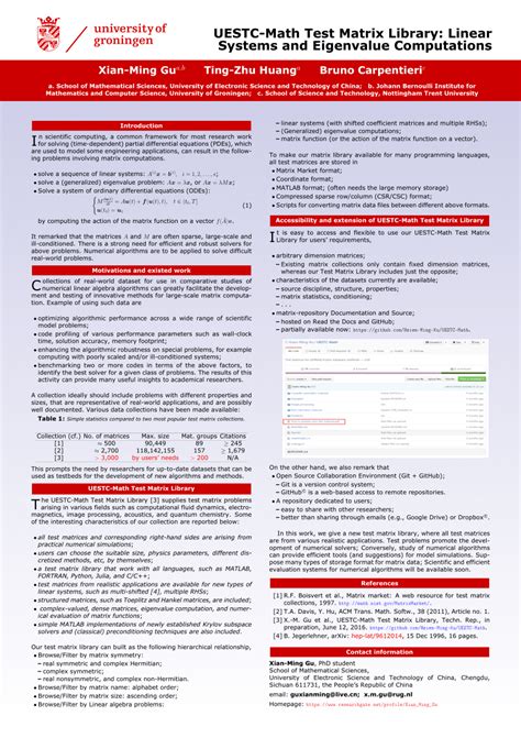 Pdf Uestc Math Test Matrix Library Linear Systems And Eigenvalue Computations