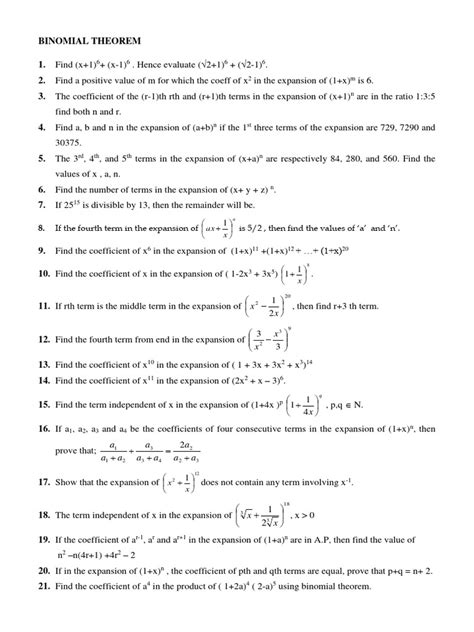 Binomial Theorem Download Free Pdf Number Theory Elementary