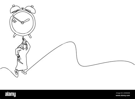 Continuous One Line Drawing Arabian Businessman Manager Or Employee Flying With Big Balloon