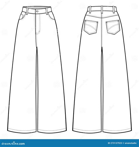High Rise Flare Jeans Fashion Flats Stock Vector Illustration Of
