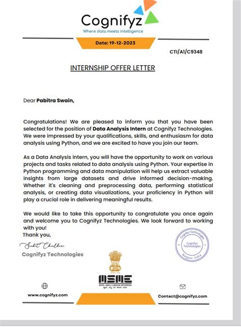 Pabitra Swain On Linkedin Dataanalytics Internship Cognifyztechnologies