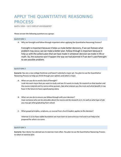 Quantitative Reasoning Process Group Assignment Questions Studocu