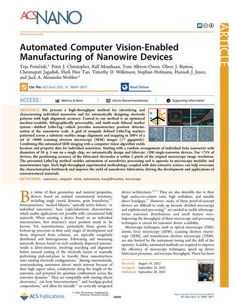 Pdf Automated Computer Vision Enabled Manufacturing Of Nanowire Devices