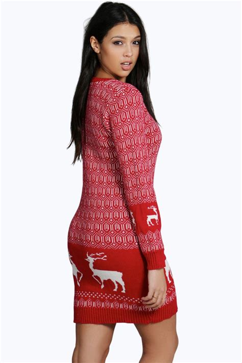 Boohoo Womens Emma Reindeer Christmas Jumper Dress Ebay