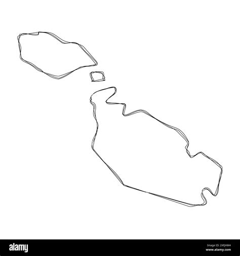 Malta Country Simplified Mapthin Triple Pencil Sketch Outline Isolated