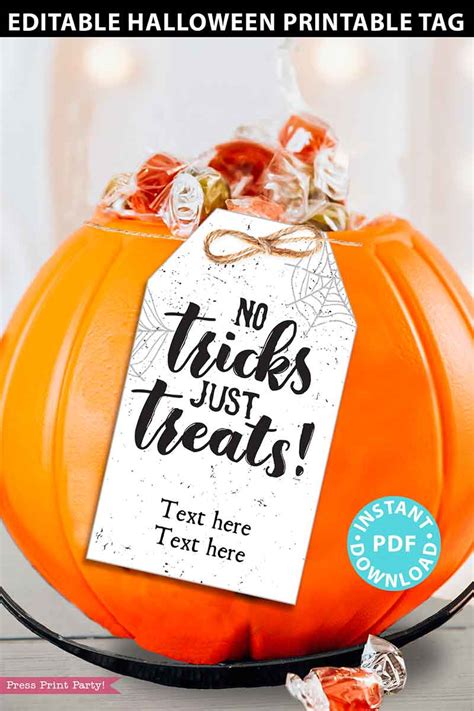 No Tricks Just Treats Halloween Tag 2 Press Print Party