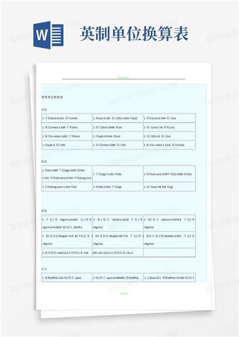 英制单位换算表word模板下载编号qweebyoe熊猫办公
