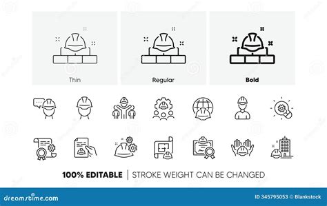 Engineering Line Icons Set Teamwork Technical Documentation And