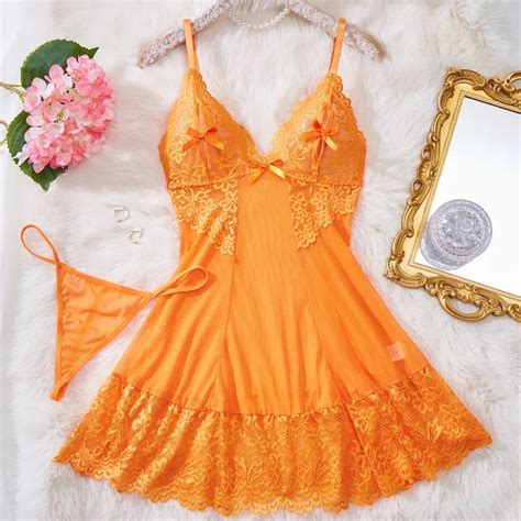 Women Nightdress Sexy Lace Chemise Bow Nightgown Sleepwear Mini Dress V