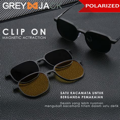 Jual Grey Jack Frame Kacamata Clip On 4in1 Bahan Metal Polarized Night