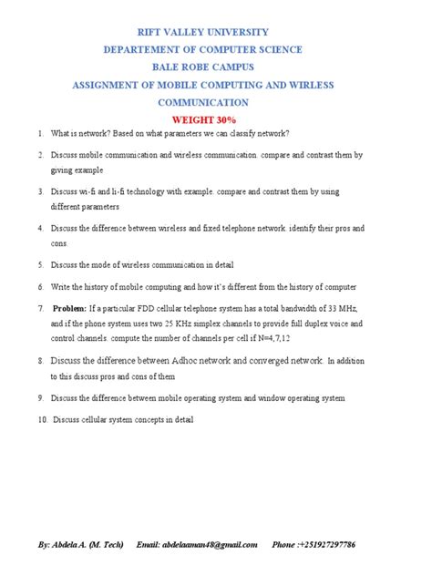 Rift Valley University Departement Of Computer Science Bale Robe Campus Assignment Of Mobile