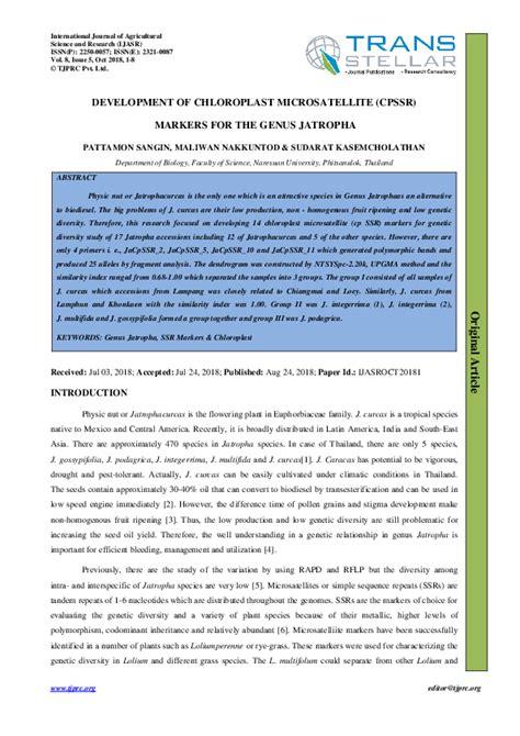 Pdf Chloroplast Microsatellite Markers In Jatropha