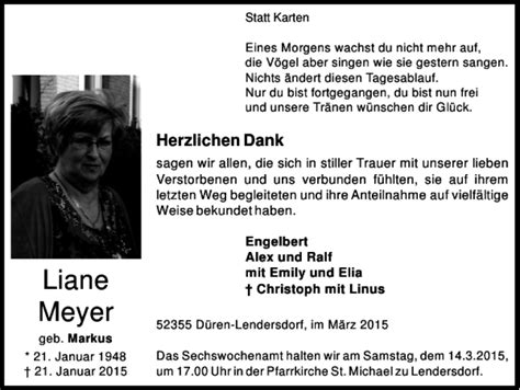 Traueranzeigen Von Liane Meyer Aachen Gedenkt