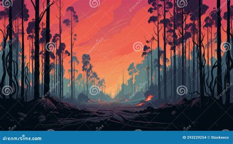 Retrofire Eucalyptus Forest In Dark Cyan And Crimson Stock