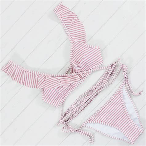 New Striped Print Bathing Suit Brazilian Biquini Sexy Swimwear Bikinis