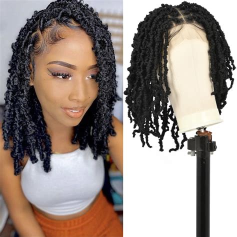 Kalyss 15 Double Lace Front Knotless Locs Braided Wig Black Short Bob
