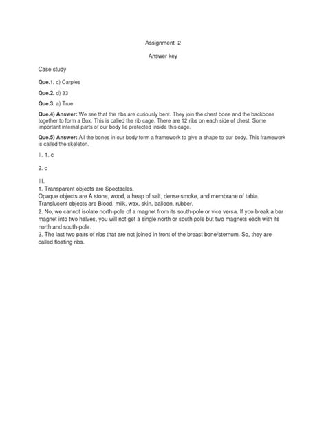 Answer Key Science Assignment Pdf