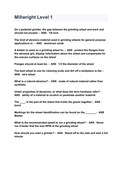 Millwright Level 1 Questions And Answers 2023 A Graded 100 Verified Millwright Stuvia Us