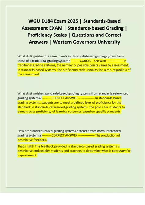 Wgu D184 Exam 2025 Standards Based Assessment Exam Standards Based Grading Proficiency