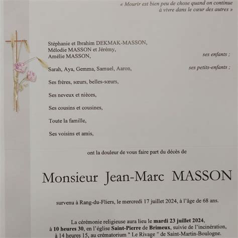 Jean Marc Masson Avis De Décès Brimeux