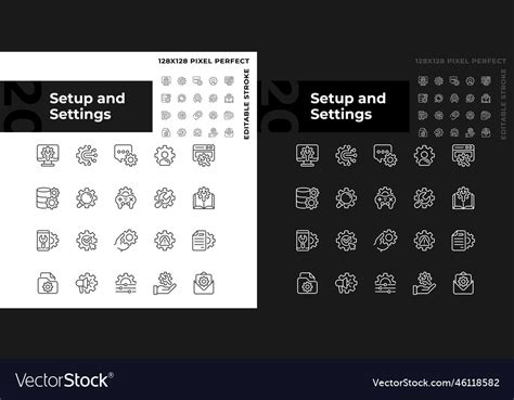Setup And Settings Pixel Perfect Linear Icons Set Vector Image