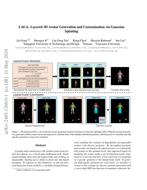 Pdf Laga Layered 3d Avatar Generation And Customization Via Gaussian Splatting