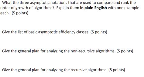 Solved What The Three Asymptotic Notations That Are Used To