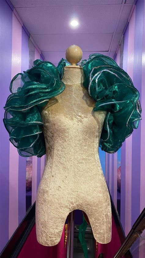 Dark Green Crystal Organza Boa Shoulder Wrap With Silver Sequin Trim