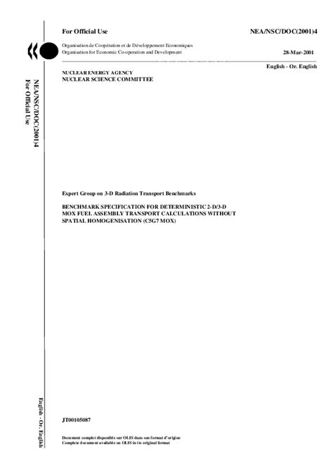 pdf benchmark specification for deterministic 2 d 3 d mox fuel