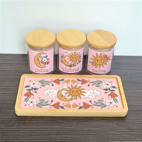 Celestial Stash Jar And Tray Set Mini Stash Jar Kit Rolling Tray Set