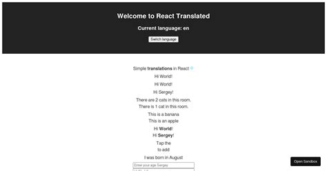 react translated codesandbox