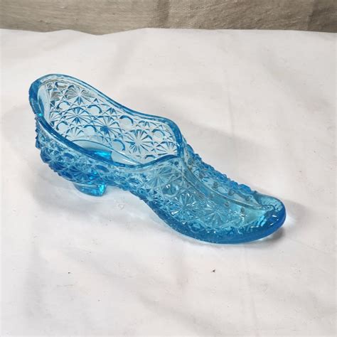 Vintage Daisy Button Eapg Victorian Aqua Blue Glass Slipper Shoe Etsy