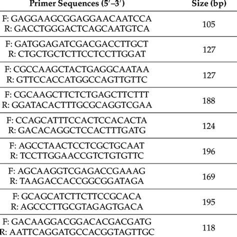 Primer Sequences Used In Quantitative Real Time Polymerase Chain