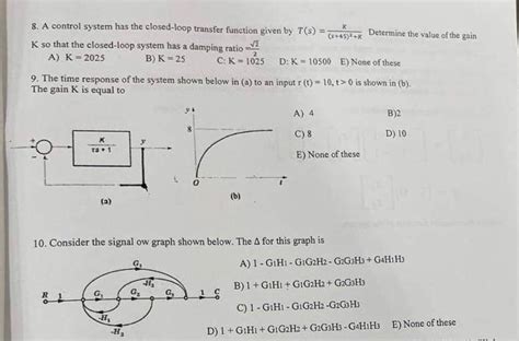 Solved 8 A Control System Has The Closed Loop Transfer Chegg