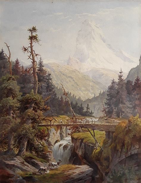 Proantic Aquarelle Vue Du Mont Cervin Par Eae Nyhoff