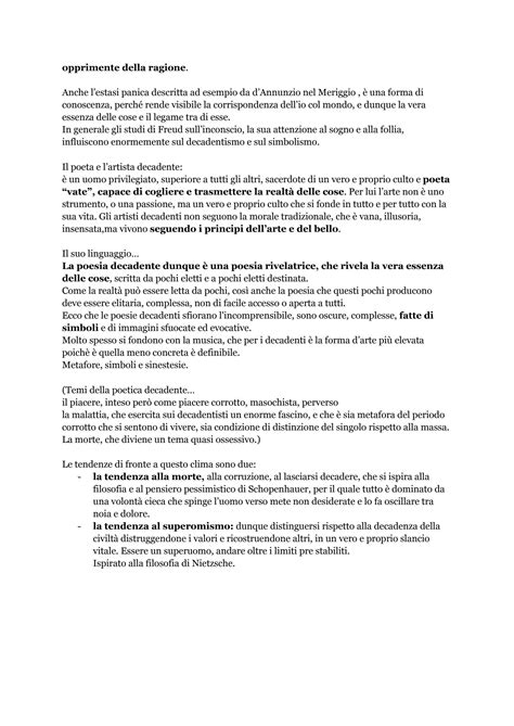 Solution Simbolismo Pascoli E D Annunzio Riassunti Dettagliati