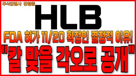 ♦️ Hlb 주가 전망 ♦️ Fda 허가 1120일 확정인 결정적인 이유 칼 맞을 각오로 공개 Hlb 주주 필수 시청