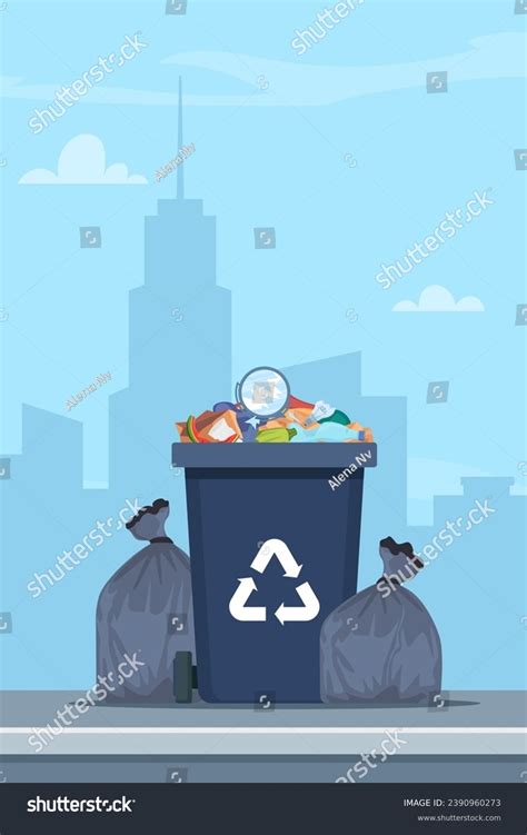 Full Garbage Bin Black Plastic Trash Stock Vector Royalty Free 2390960273 Shutterstock