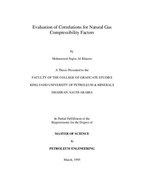 Pdf Evaluation Of Correlations For Natural Gas Compressibility Factors Mohammed Al Khamis