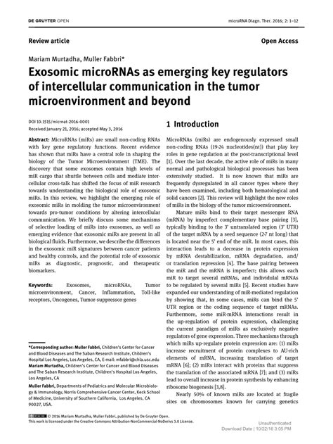Pdf Exosomic Micrornas As Emerging Key Regulators Of Intercellular