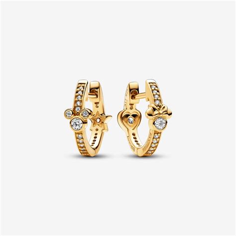 Disney Mickey Mouse And Minnie Mouse Sparkling Hoop Earrings Gold