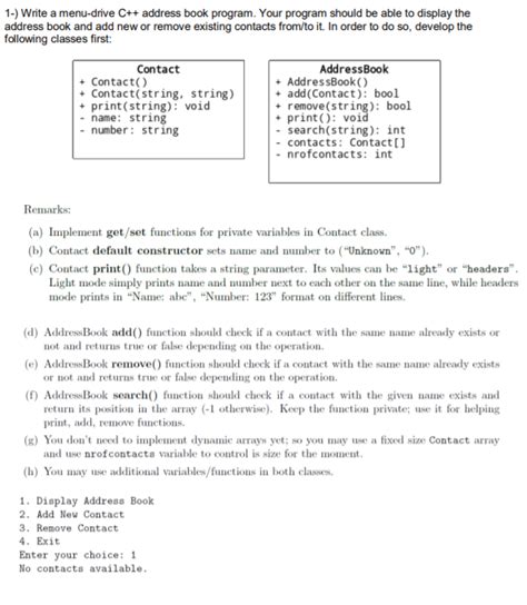 Solved 1 Write A Menu Drive C Address Book Program Your