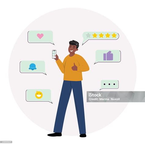 흑인 남성이 서서 한 손으로는 엄지손가락을 치켜세우며 다른 한 손으로는 휴대전화를 들고 대화를 나누고 있다 엄지척 하트 웃는 얼굴 알림 벨 및 별점과 같은 소셜 미디어