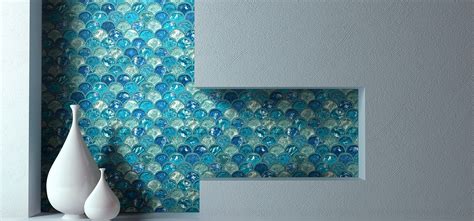 Try Oasis Blue Fan Iridescent Glass Mosaic Tile For Your Backsplash