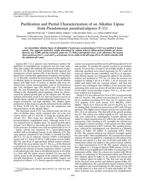 Pdf Purification And Partial Characterization Of An Alkaline Lipase From Pseudomonas